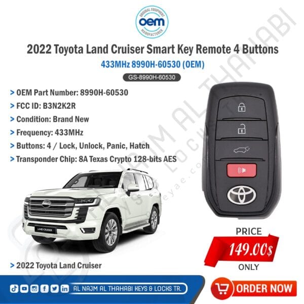 Toyota Land Cruiser 2022 Smart Key B3N2K2R 8990H-60530