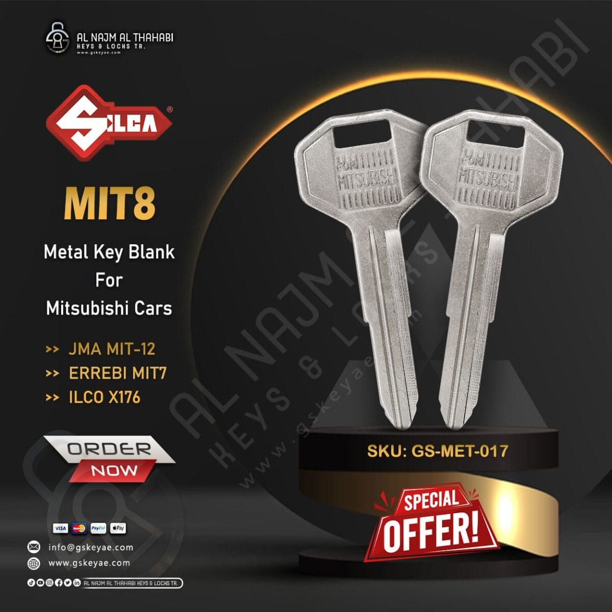 Silca MIT8 Metal Key Blank For Mitsubishi Vehicles