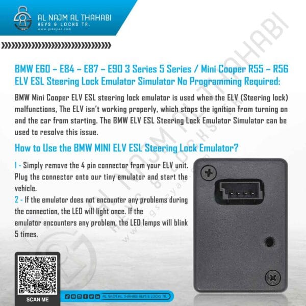 BMW Mini Cooper ELV ESL Steering Lock Emulator Simulator