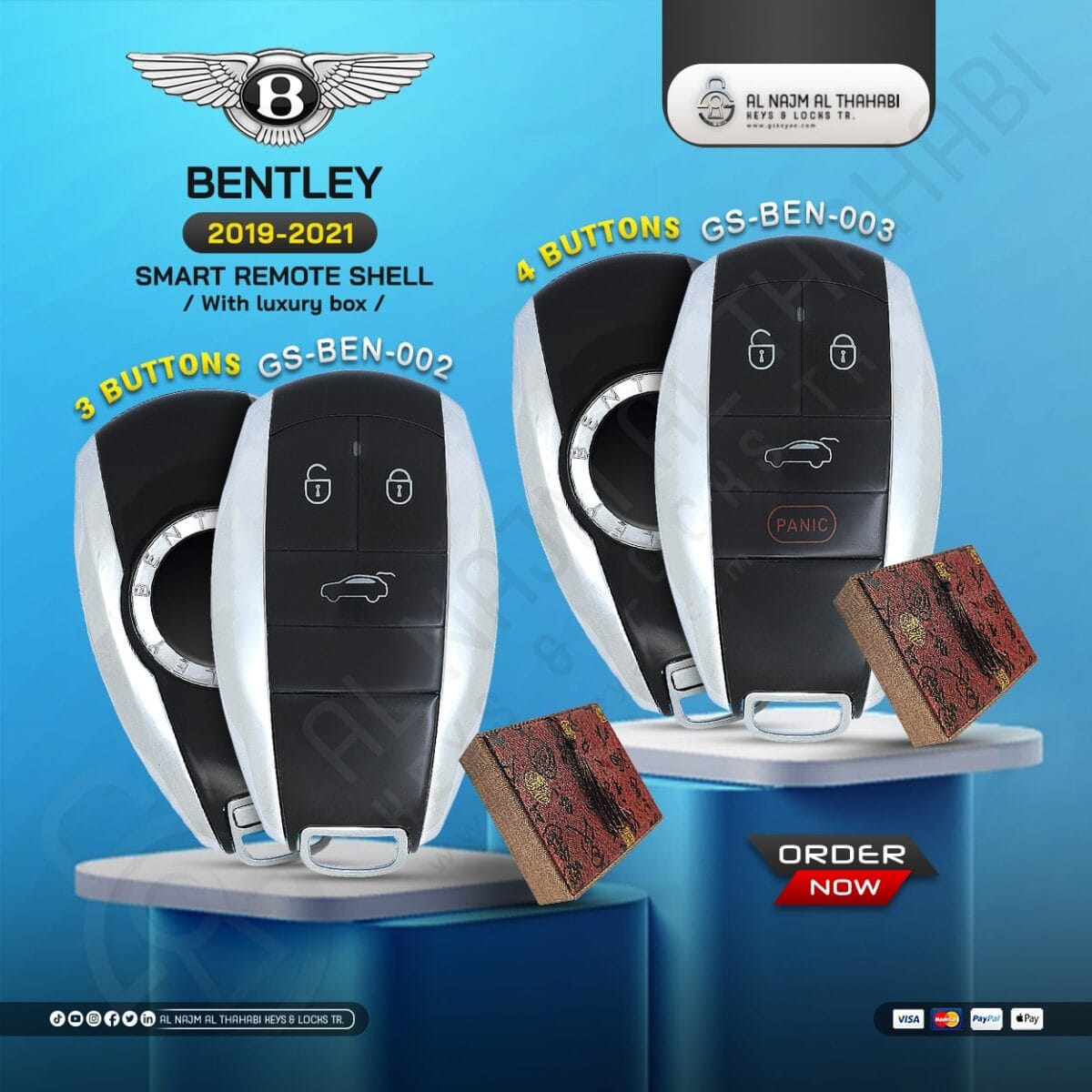 Bentley Bentayga Smart Key Remote Shell 4-Button W/ Panic